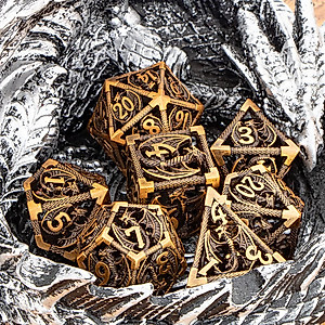 Hollow Metal Dice Set Dragon DND Dice Box, Polyhedral Dungeons and Dragons Dice for RPGs Role Playing Games, MTG, Pathfinder, Shadowrun, Math Teaching, D20 D12 D10 D8 D6 D4 D&D Dice Set