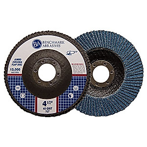 Benchmark Abrasives 4.5" x 7/8" Premium High-Density Jumbo Zirconia Type 27 Flap Discs for Sanding, Stock and Rust Removal, Finishing, Grinding, Deburring (10 Pack) - 40 Grit
