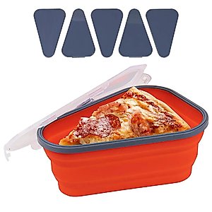 TYLEN PRO™ Pizza Storage Container - Pizza Slice Storage Container Collapsible with Silicone Ring - Pizza Container Expandable - Reusable Pizza Box Dishwasher Safe with 5 Pizza Plates -Microwave Safe