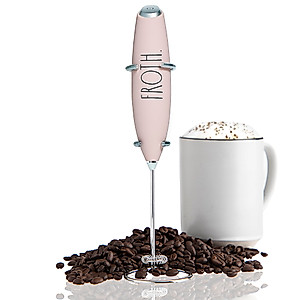 Rae Dunn Milk Frother- Handheld Electric Drink Mixer, Handheld Electric Milk Frother, Coffee Frother, Hand Blender, Frappe Maker, Handheld Latte Maker Milk Foamer (Pink)