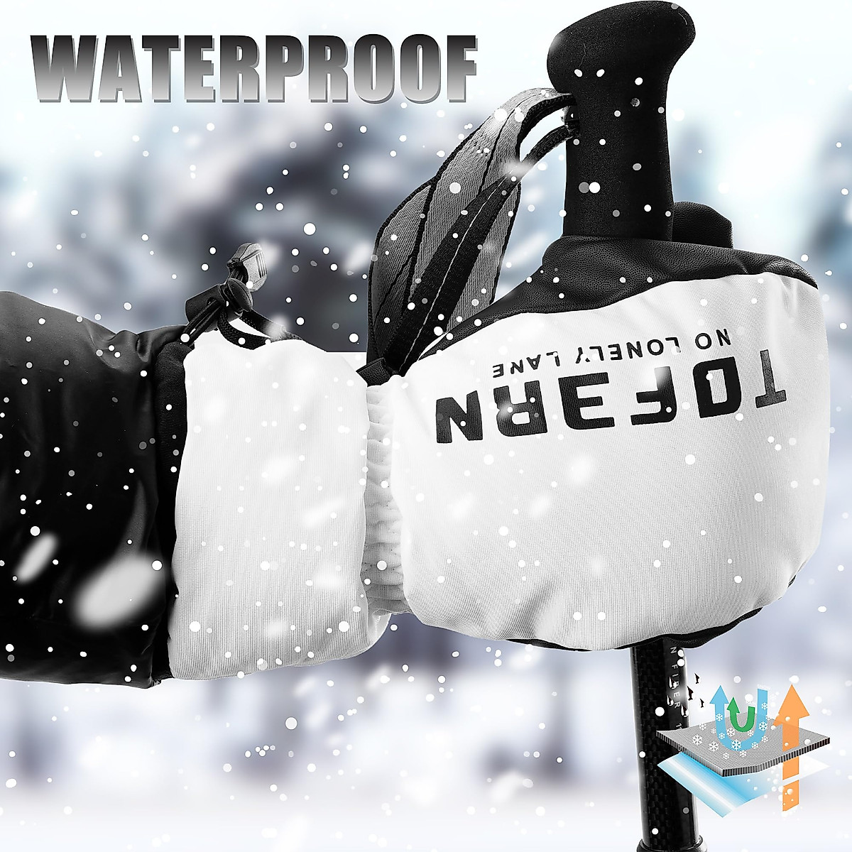 Tofern Snow Ski Mittens Waterproof Insulated for Women & Men, Inner Finger Glove, Flexible Thermal Couples Winter Sport Adult Gloves for Skiing Snowboarding, Leather Palm