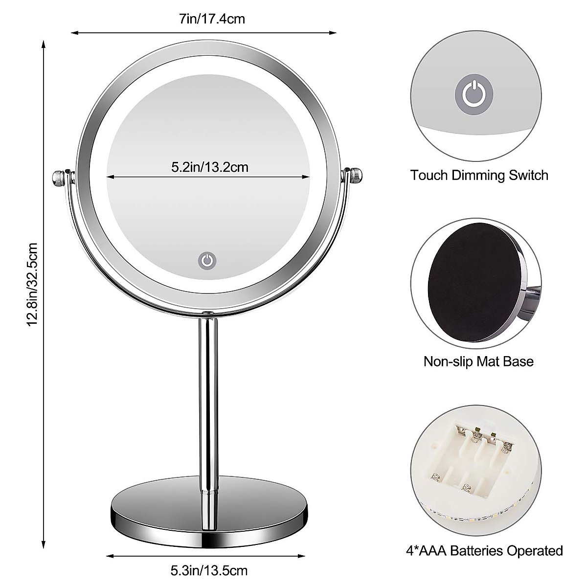 SPIGHTDEX Magnifying Mirror with Light 1x/10x Magnification，Mirror with Lights 7 Inch Double Sided，Lighted Makeup Vanity Mirror with Stand，Led Cosmetic Beauty Mirror for Tabletop Shaving Bathroom