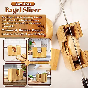 Bagel Slicer for Small and Large Bagels - Adjustable Bagel Cutter Slicer - Bamboo Muffin Slicer w/Minimalist Design - Easy to Use English Muffin & Mini Bagel Bamboo Bread Slicer