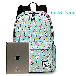 VASCHY School Backpack for Girls, Cute Schoolbag Bookbag for Kids/Teens/Middle School/College/Work Backpack for Women, Flamingos