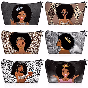 Chunful 6 Pcs Black Women Girl Makeup Bag African American Queen Cosmetic Pouch Black Girl Canvas Travel Toiletry Zippered Bag Reusable Multi Purpose Organizers for Black Lady women Gifts (Elegant)