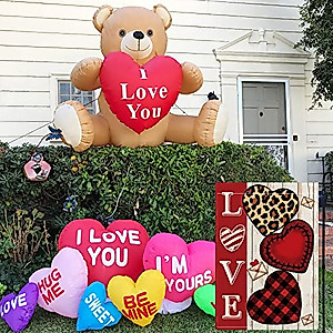 YOVOYOA Happy Valentines Day Garden Flag, 12.5 x 18" Vertical Double Sided Heart Anniversary Wedding Burlap Flag, Rustic Love Leopard Print Buffalo Check Plaid Flag for Yard Patio Farmhouse Decor