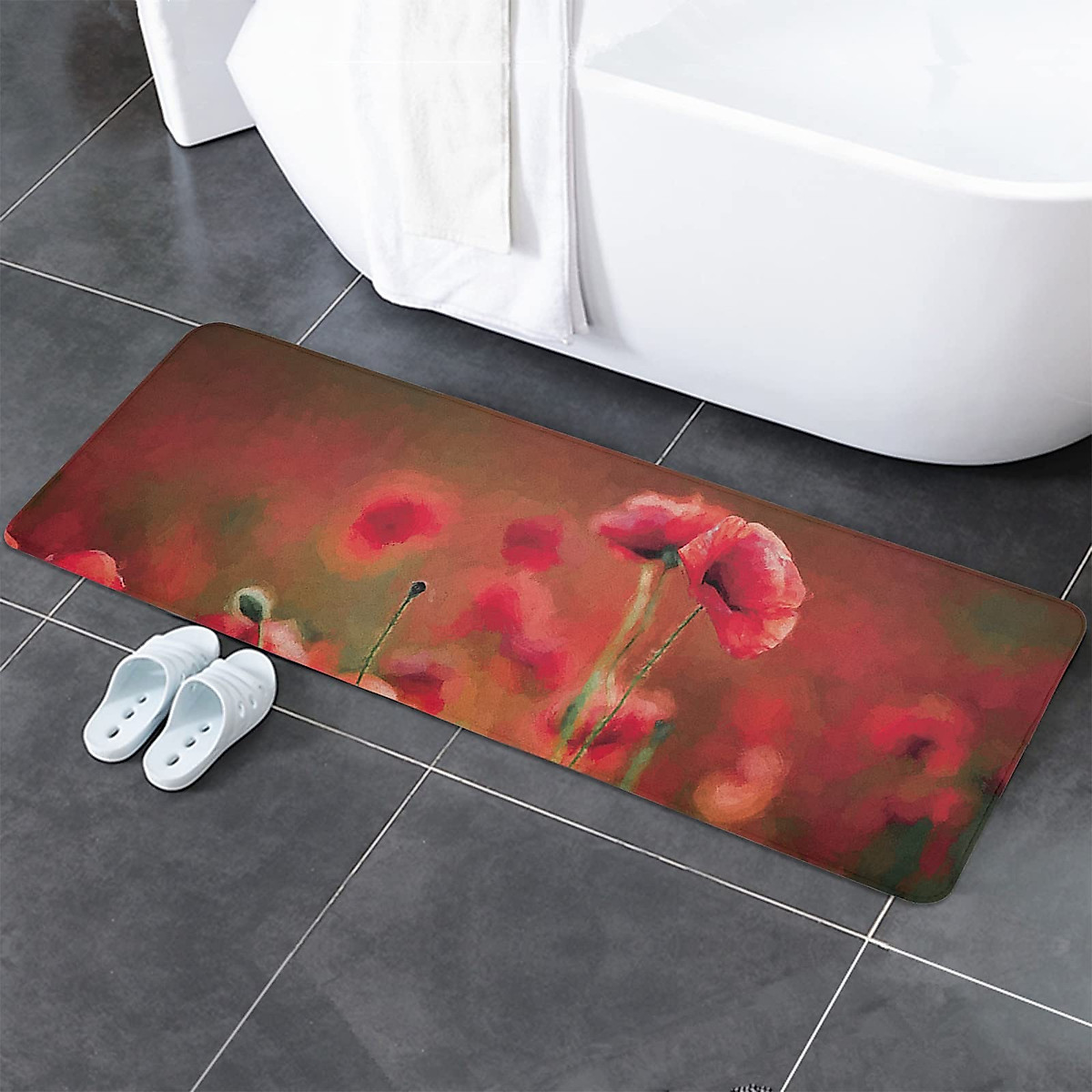Libaoge Kitchen Mat Rug 1 PCS Red Poppy Runner Rug Anti-Fatigue Comfort Memory Foam Standing Mat Non-Slip Floor Door Mat for Bathroom Bedroom 16x47in