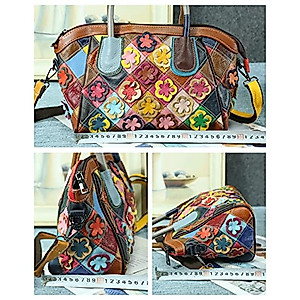 Maxzoom Womens Genuine Leather Hobo Bag Colorful Shoulder Handbag Purses with Contrast Color Patchwork and Handmade
