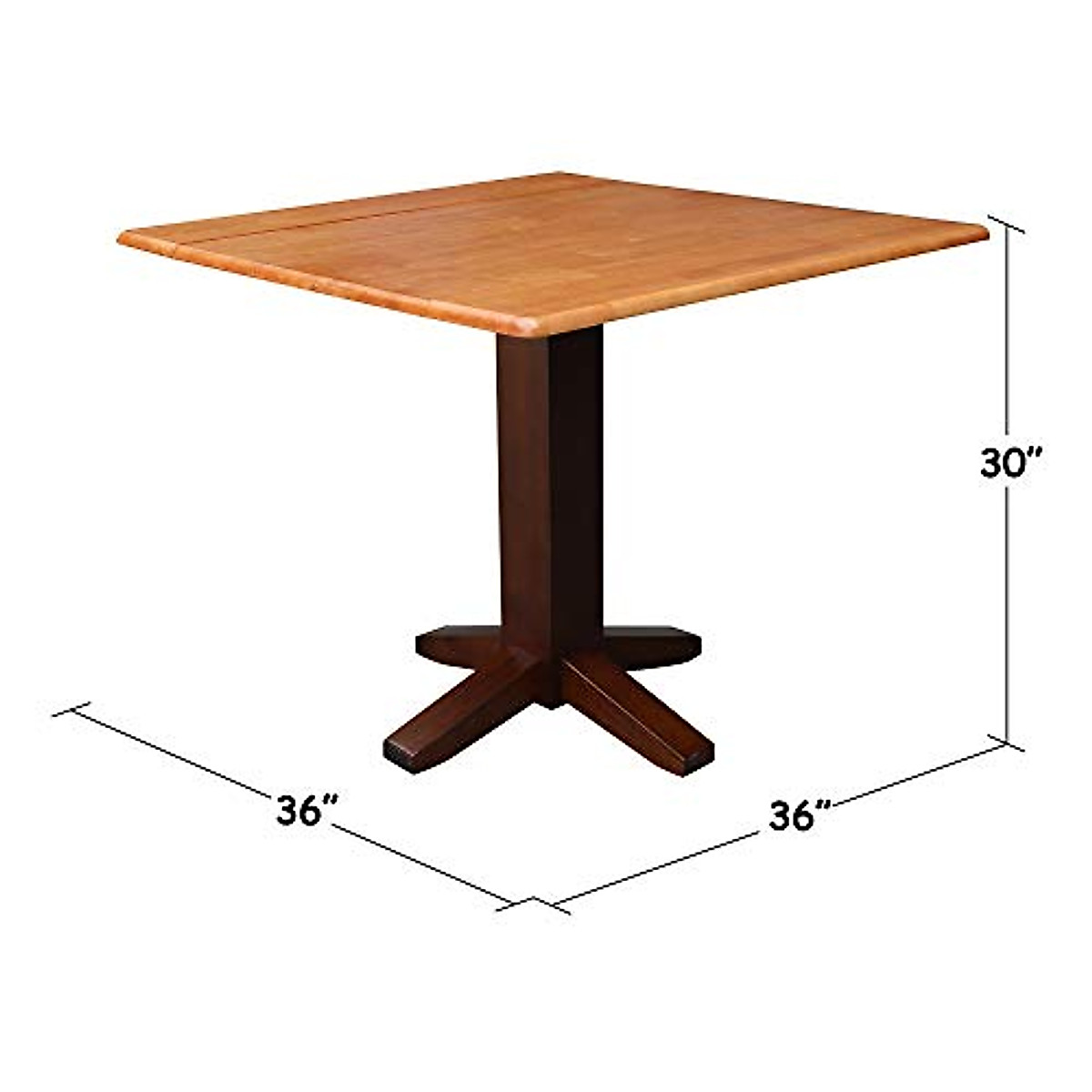 International Concepts Square Dual Drop Leaf Dining Table, 36", Cinnamon/Espresso