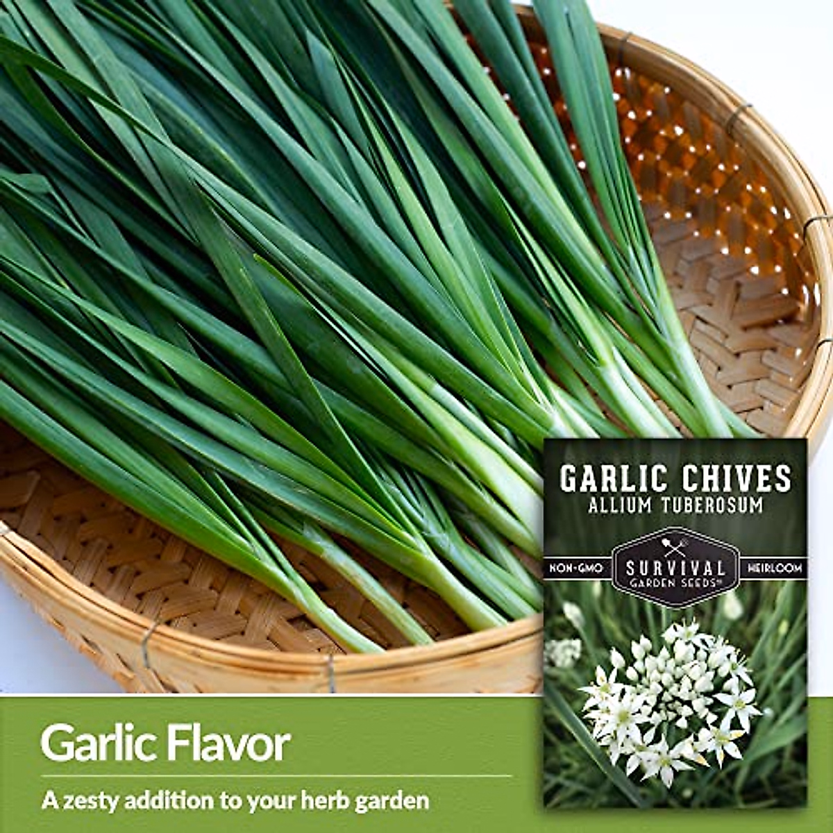 Survival Garden Seeds - Garlic Chives Seed for Planting - Packet with Instructions to Plant and Grow Delicious Perennial Herbs in Your Home Vegetable Garden - Non-GMO Heirloom Variety