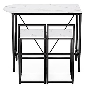 Tribesigns 3-Piece Bar Table Set, Kitchen Pub Dining Table with 2 Bar Stools, Small Space Counter Height Breakfast Table Set with Faux Marble Tabletop for Apartment, White
