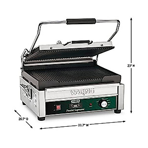 Waring Commercial WPG250T Panini Supremo Large Ribbed Panini Grill, With 20 Minute Countdown Timer, 120V, 1800W, 5-15 Phase Plug,Green