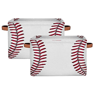 Baseball Storage Bin Basket,Sport Softball Large Toys Storage Cube Box with Handles, Collapsible Laundry Basket Rectangular Waterproof Storage Organizer Bin for Nursery Bedroom Shelves Gift Basket