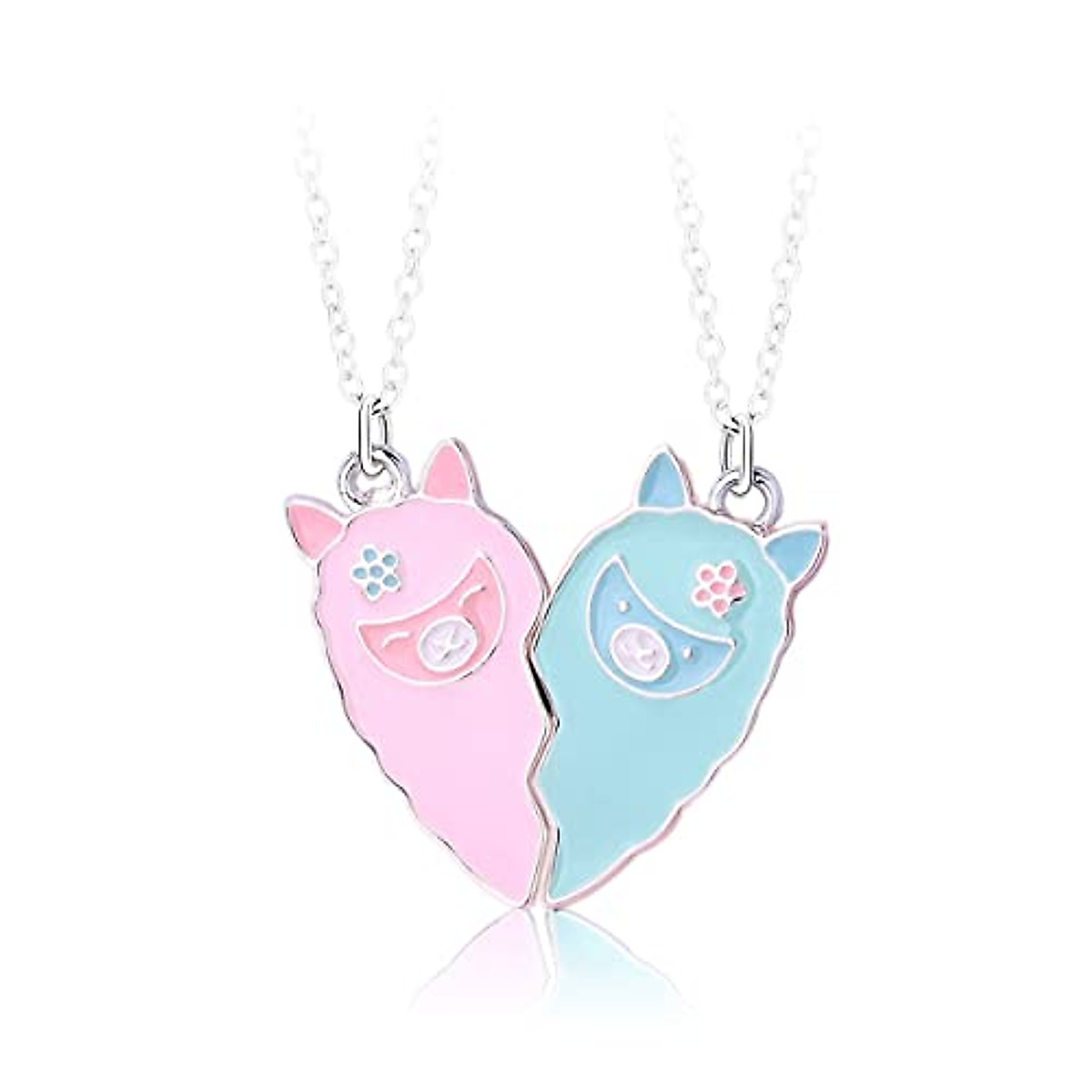 DOYYCA Friendship Necklace Best Friend Necklace Gifts Magnetic Matching BFF Necklace for 2 Girls Sister (llama Silver)