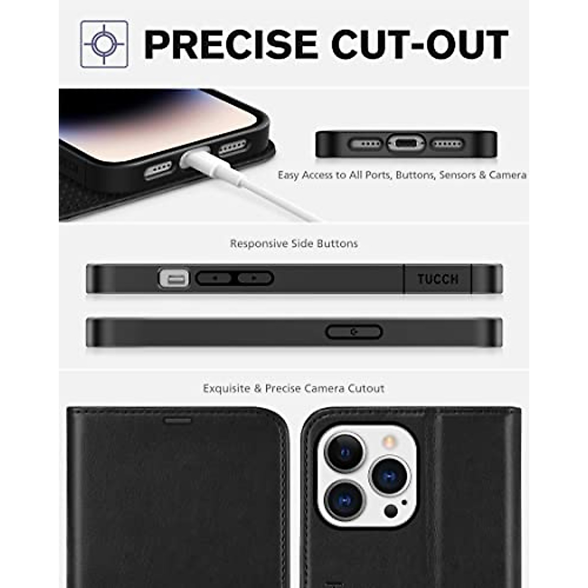 TUCCH Case for iPhone 14 Pro Max Wallet Case, [RFID Blocking] 4 Card Holder Stand [Shockproof TPU Interior Case] PU Leather Magnetic Protective Flip Cover Compatible with iPhone 14 Pro Max 6.7", Black