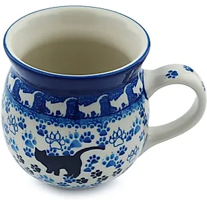 Polish Pottery Bubble Mug 16 oz made by Ceramika Artystyczna (Boo Boo Kitty Paws Theme)