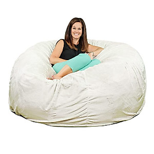 ULTIMATE SACK 6ft Bean Bag Chair, Oversize Bean Bag Chair for Adults, Comfy Chair Bean Bag Couch Lounge Sofa Loveseat Furniture | Ivory Fur