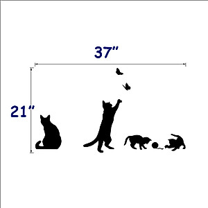 DNVEN Cats Decals Cats Playing Cathing Butterfly Silhouette Children Animals Kids Wall DIY Vinyl Removable Stickers Murals for Kids Rooms Children's Rooms Bedrooms Nursery 37 inches x 21 inches