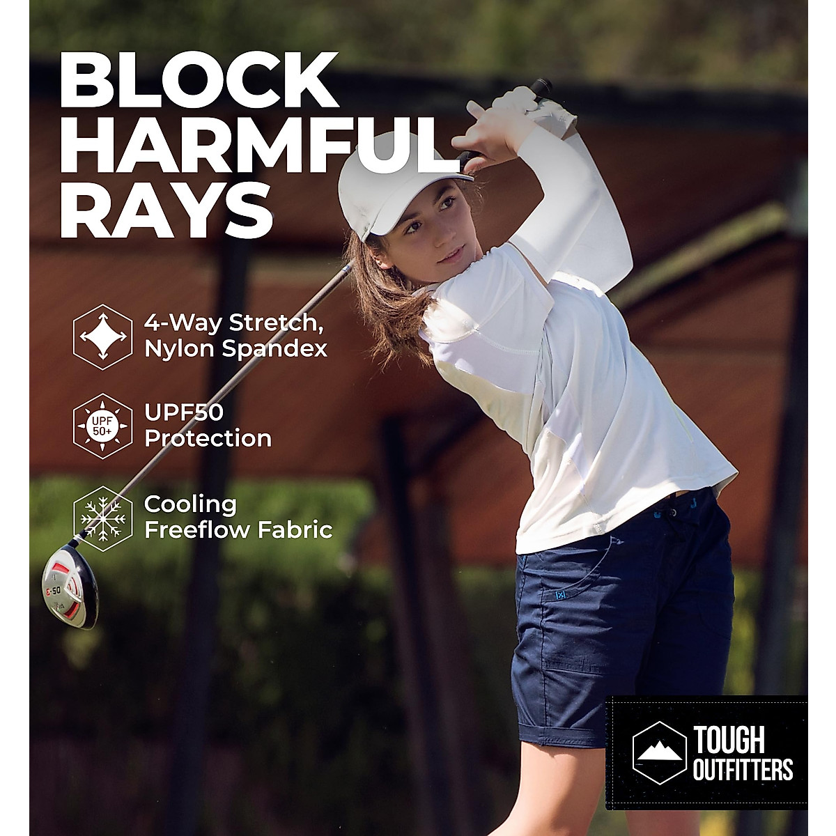 Tough Outdoors Sun Protection Sleeves - UV Arm Sleeves for Men and Women - Golf Cooling Arm Sleeves - Baseball Sun Sleeves