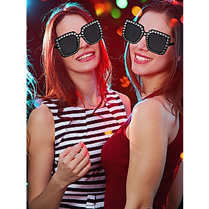 12 Pairs Crystal Oversized Sunglasses Rhinestone Square Diamond Sunglasses Frame Retro Sparkling Glasses for Women Men(Black)