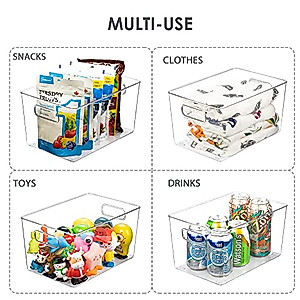 YIHONG Clear Pantry Storage Organizer Bins, 6 Pack Plastic Food Storage Bins with Handle for Kitchen,Refrigerator, Freezer,Cabinet Organization and Storage