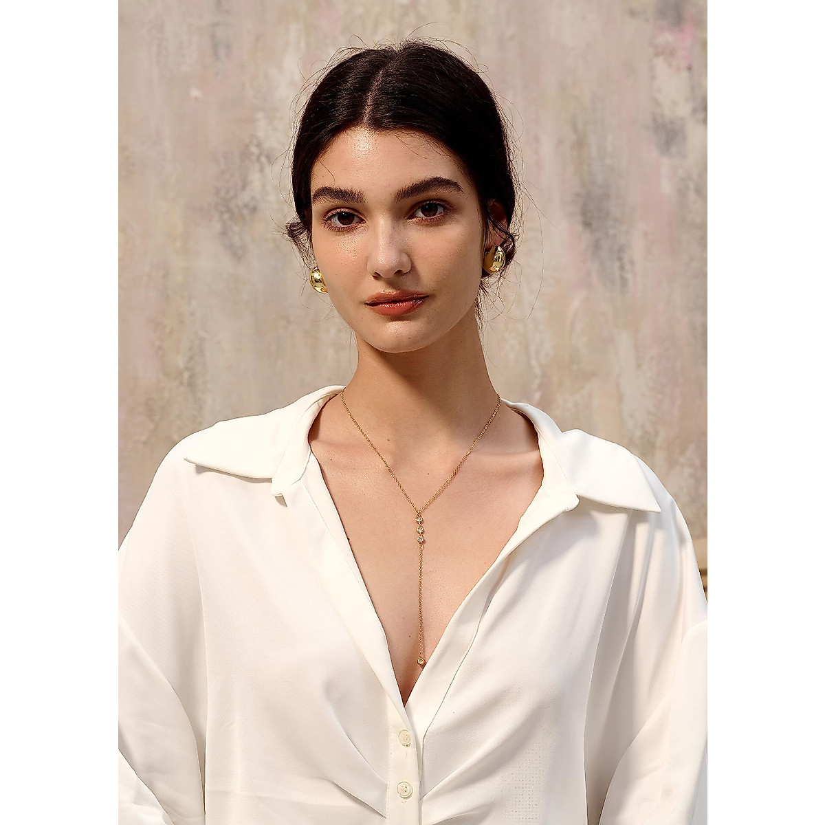 Tewiky Lariat Necklace , Simple Long Dainty Gold Necklace for Women Trendy 14k Gold Plated CZ Diamond Drop Cute Aesthetic Y Necklace Fashion Jewelry Gifts