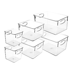Sorbus Clear Plastic Storage Bins - Fridge Organization and Storage Solution, Acrylic Kitchen Cabinet and Pantry Organizer, Fridge Organizer Bins in 3 Sizes (6 Pack: 2 Small, 2 Medium, 2 Large)