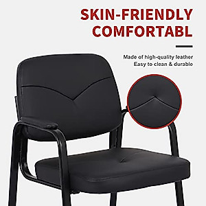 CLATINA Waiting Room Chair Reception Chair with Padded Arm Rest, Leather Office Desk Guest Chair for Lobby Conference Room, Black