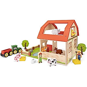 New Classic Toys Wooden Farm House Playset Educational Toys and Color Perception Toy for Preschool Age Toddlers Boys Girls, Multi Color, (10850)