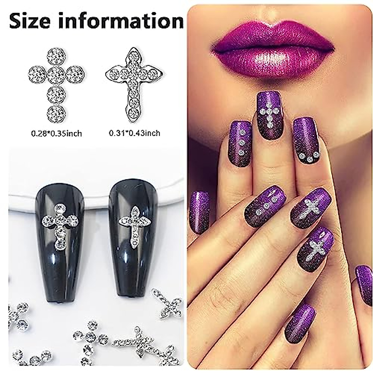 30Pcs Cross Nail Charm, Nail Rhinestones for Acrylic Nails, 3D Silver Gold Metal Alloy Crystals Cross Charms, Flatback Nail Diamonds, Nail Gems for Women Girls DIY Nail Art Nail Designs (Cross)