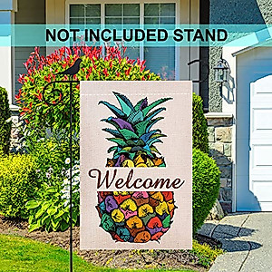 Shmbada Pineapple Welcome Double Sided Burlap Garden Flag, Premium Material, Seasonal Spring Summer Outdoor Funny Decorative Flags for Garden Yard Lawn, Gift for Children, 12 x 18 inch