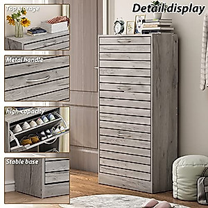 AGOTENI Shoe Cabinet, Grey Narrow Shoe Cabinet with 3 Flip Doors & Adjustable Shelf, Modern Shoe Storage Cabinet for Entryway Hallway (22.4”W x 9.4”D x 42.3”H)