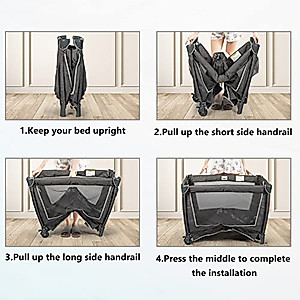 Kinder King 5 in 1 Portable Nursery Center, Foldable Playard for Baby & Toddler, Infant Pack n Play w/Bassinet, Mattress, Newborn Changing Table, Cradle, Travel Bag, Music Box, Storage Basket, Grey