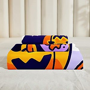 Chumerry Cute Ghost Duvet Cover Halloween Queen Bedding Set Orange Pumpkin Purple Castle Ghost Skull Halloween Decor Teens Kids Cute Graffiti Comforter Cover