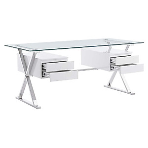Modway EEI-6226-WHI Sector 71" Glass Top Glass Office Desk, White