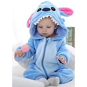 MUST ROSE SPORTS AND HOMEWEAR Unisex Baby Flannel Romper Animal Onesie Costume Hooded Cartoon Outfit Suit (Blue, 70(0-5M)