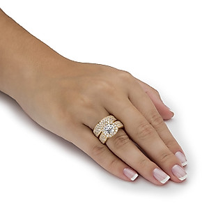 PalmBeach Yellow Gold-plated Sterling Silver Round Cubic Zirconia Pave Halo Bridal Ring Set Sizes 6-10 Size 6