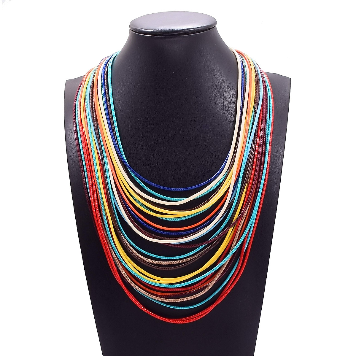 Women Multi Layer Chunky Bib Necklace Magnetic Clasp Wax Line Choker Statement Jewelry