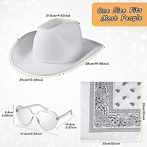 Geyoga 9 Pcs Cowboy Hat with Paisley Print Bandanas Unisex Heart Shape Sunglasses for Cowboy Party Costume(White)
