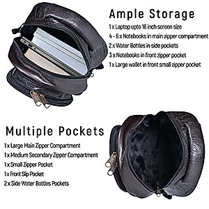 Leather Backpack for Men Women Large Capacity - Genuine Brown Travel 15.6 inch Leather Laptop Bag, Rucksack for Business, College, Casual Daypack