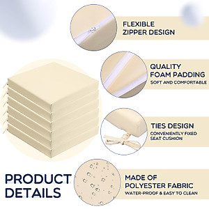 Preboun 6 Pack Outdoor Chair Cushions, 19" x 19" x 3" Patio Chair Cushion Waterproof Outdoor Seat Cushions with Ties Replacement Chair Pad for Patio Furniture Garden Sofa Couch Chair Pads (Beige)