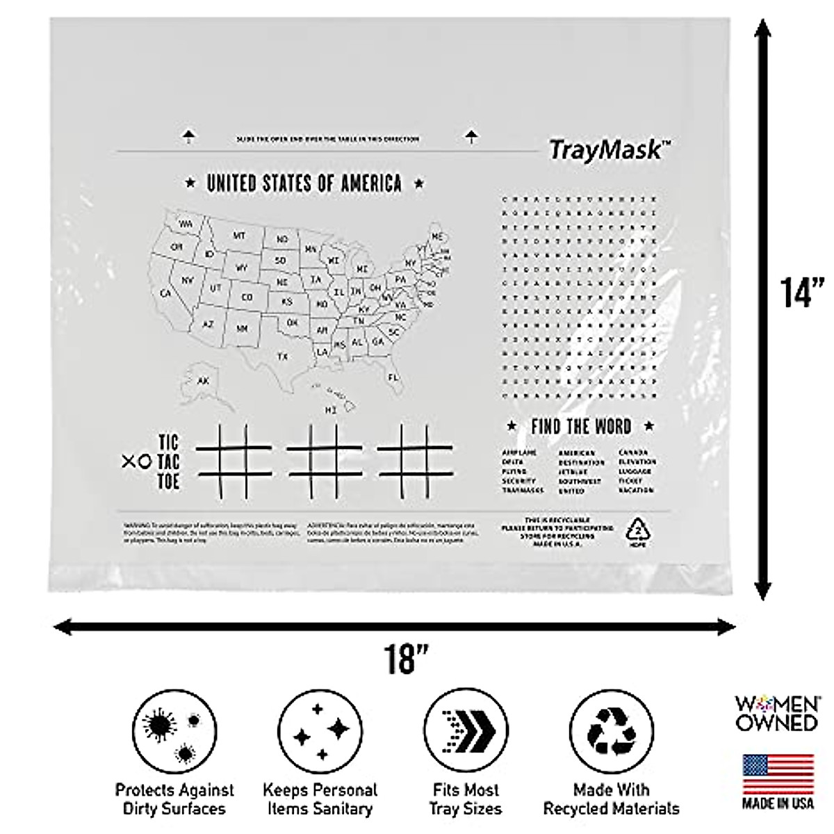 TrayMask Disposable Tray Table Cover | Must Have Airplane Travel Essentials | Perfect for Toddlers, Kids and Adults Travel Accessories | Provides a Fresh/Clean Layer of Protection | 10 Pack