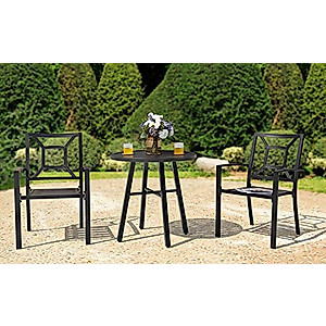 Nuu Garden 28'' Round Patio Table Metal Outdoor Dining Table for Balcony Bistro Porch Black