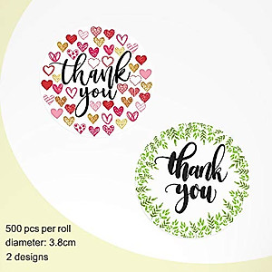 500 Pcs Thank You Stickers Roll- 1.5 inch Circle Self Adhesive 2 Designs Kaleidoscope Thank You Label Stickers for Bags Envelopes Boxes Bubble Mailers Seals