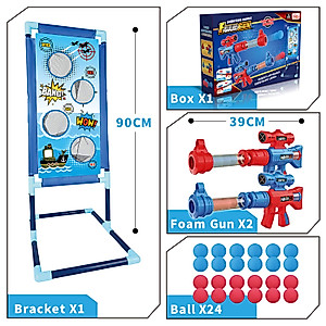 OleFun Shooting Game Toy for Age 6, 7, 8,9,10+ Years Old Kids, Boys - 2 Foam Ball Popper Air Guns & Shooting Target & 24 Foam Balls - Ideal Gift