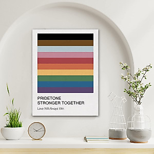 Rainbow Pride Canvas Wall Art Poster Print Gift, Colorful Stronger Together Love Will Always Win Pride Painting Picture Ready to Hang Home Bedroom Decor (11.5" x 15")