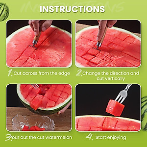 2 In 1 Stainless Steel Fruit Cutter, 2024 New Portable Dual Head Watermelon Cutter Slicer Tool, Stainless Steel Watermelon Fork Slicer Cutter for Summer Family Party Camping (Wood*2)