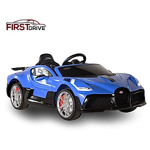 Bugatti Divo - Blue- Dual Motor Electric Power Ride On Car W/Parental Remote, MP3, Aux Cord, Bluetooth, Led Headlights, and Premium Wheels- by First Drive (Blue)