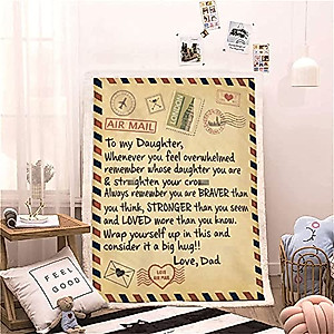 LOVINSUNSHINE Airmail To My Daughter Blanket From Dad,Birthday Gifts For Daughter Adult,Daughter Birthday Gifts Ideas,Daughter Gifts From Dad,Daughter Gifts For Christmas,Sherpa Fleece Blanket 80"X60"