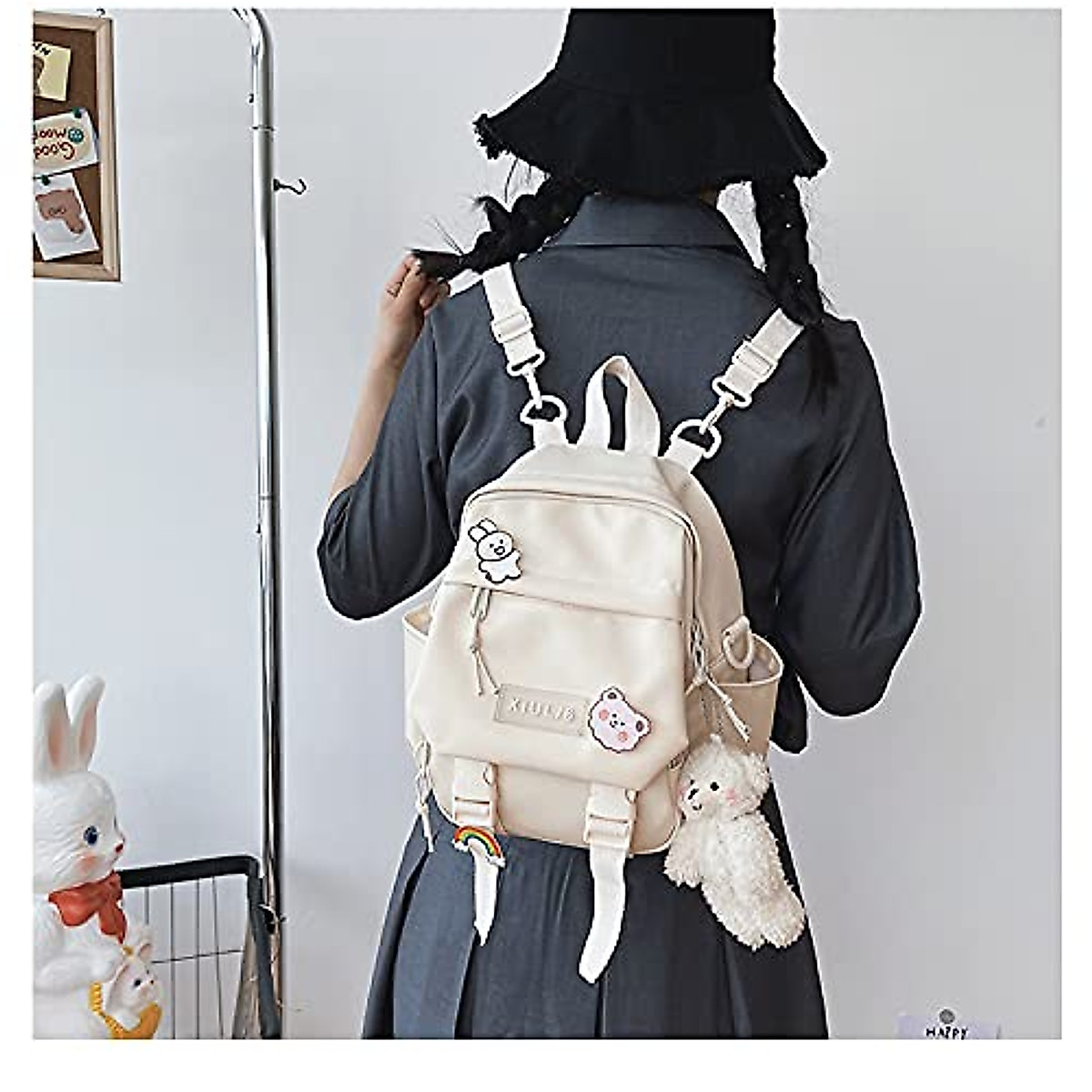 Cute Mini Backpacks with Accessories, Aesthetic ,for Teens Kawaii Small Backpack (White,With-Accessories)
